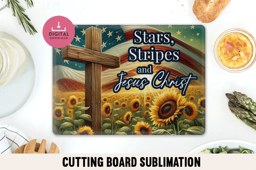 Stars Stripes and Jesus Christ Cutting Board PNG - So Fontsy