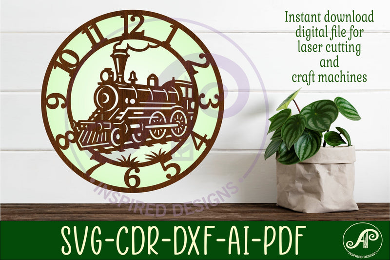 Steam Train clocks wall clock laser cut files - So Fontsy