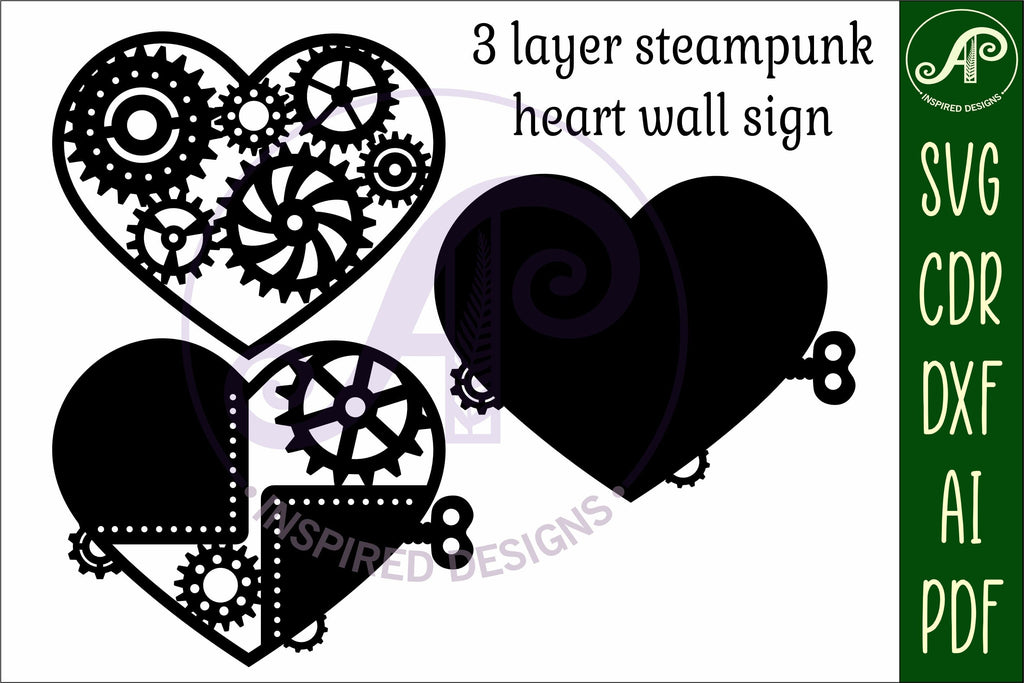 Steampunk heart layered cut out wall art sign SVG laser cut - So Fontsy