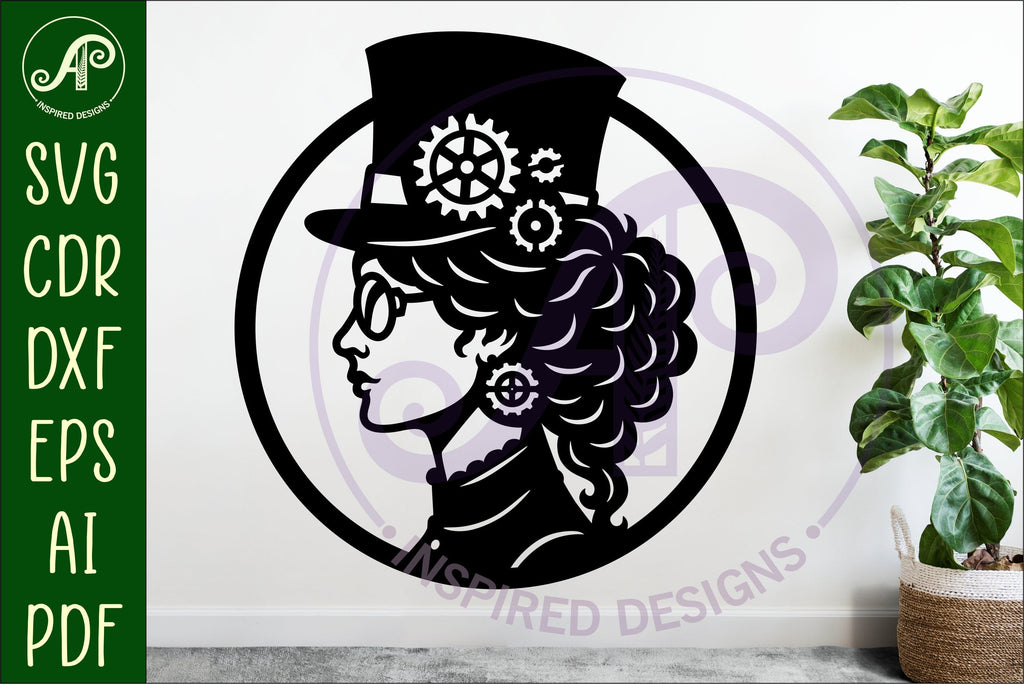 Steampunk Lady profile laser cut wall sign - So Fontsy