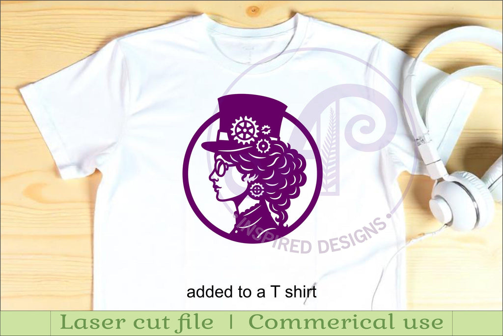 Steampunk Lady profile laser cut wall sign - So Fontsy