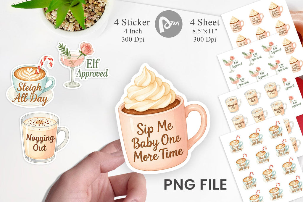 Sticker Quotes Watercolor Holiday Beverage Humor - So Fontsy