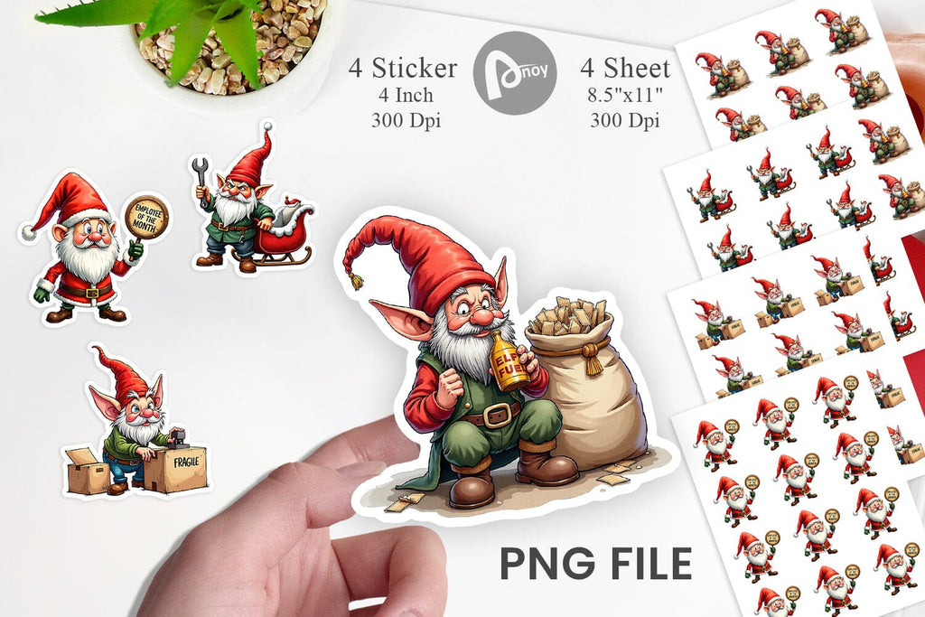 Sticker Sassy Santa's Helpers: Watercolor Gnome Crew - So Fontsy