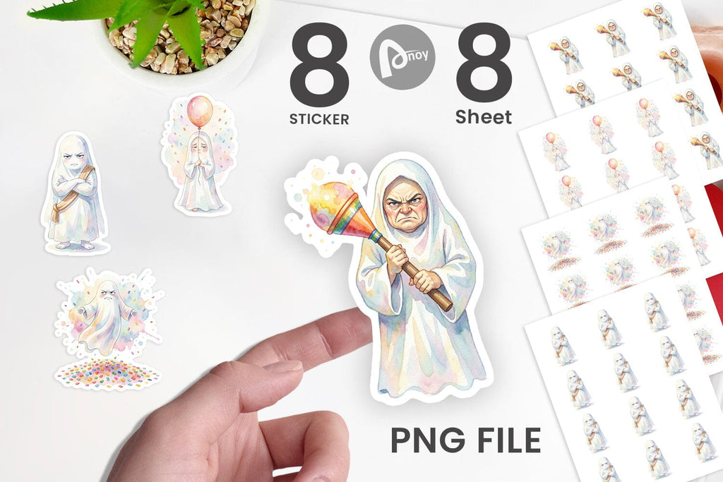 Sticker Watercolor Grumpy Anti Social Ghost - So Fontsy