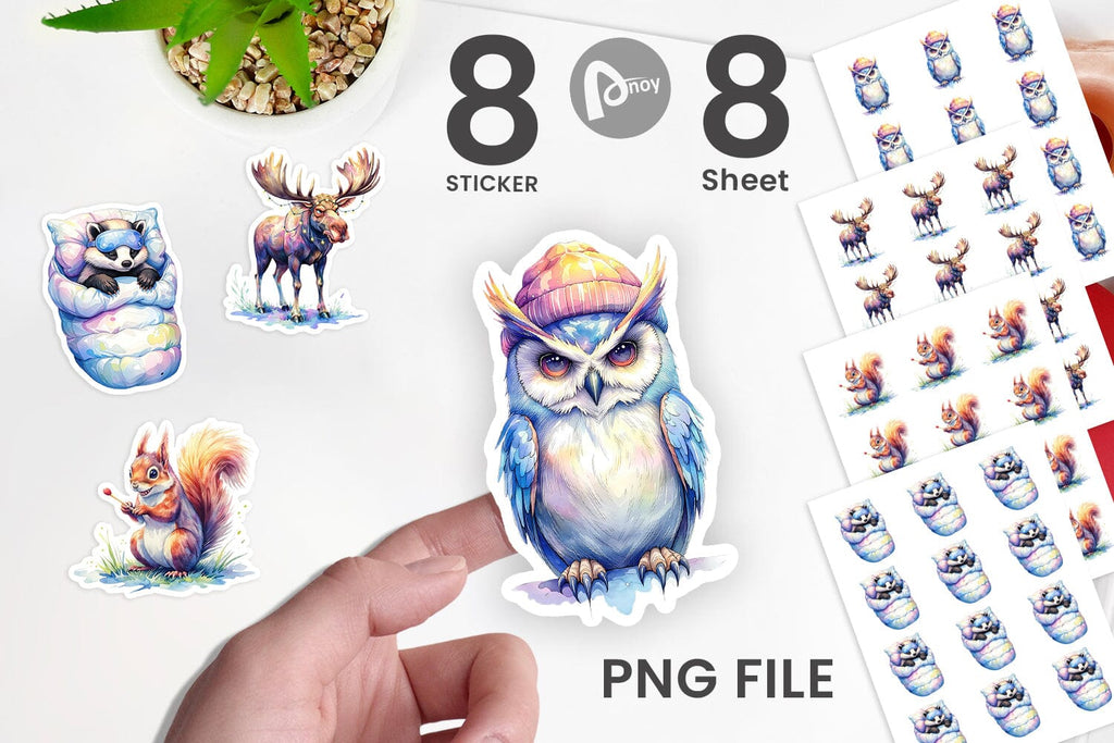 Sticker Watercolor Grumpy Camping Animals - So Fontsy