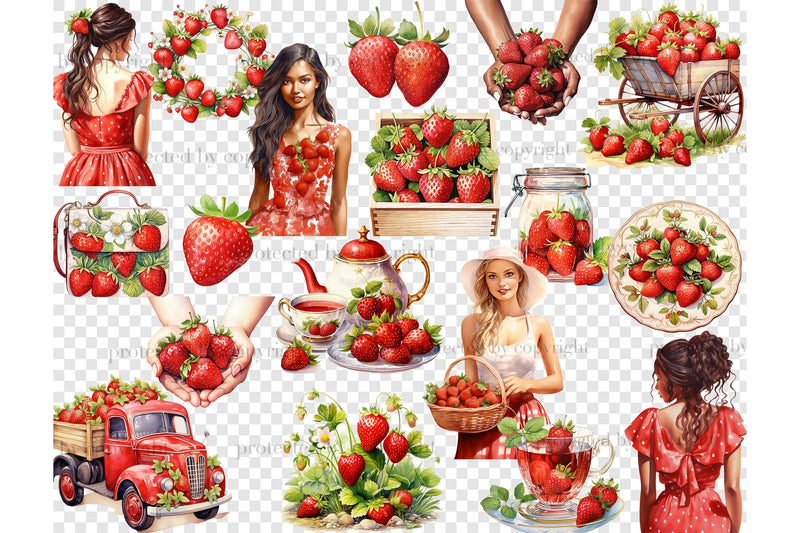 Strawberry Clipart Bundle | Summer Graphics PNG Set - So Fontsy