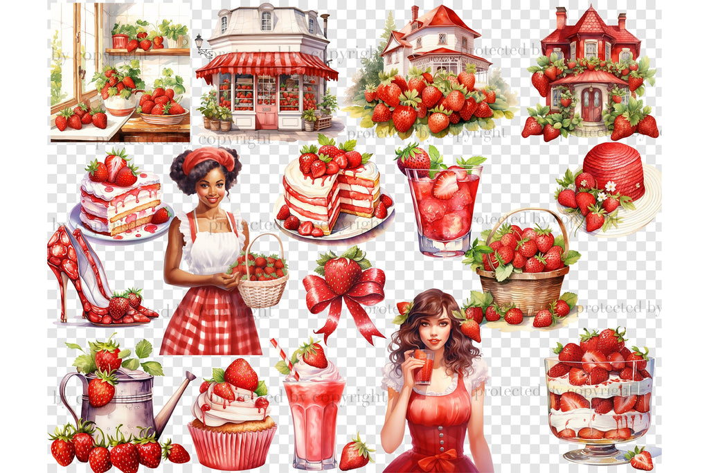 Strawberry Clipart Bundle | Summer Graphics PNG Set - So Fontsy