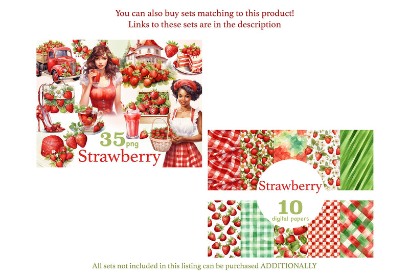 Strawberry Clipart Bundle | Summer Graphics PNG Set - So Fontsy