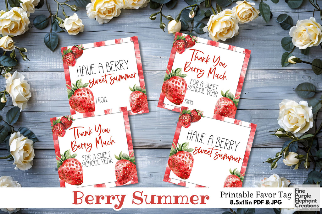 Strawberry Fruit Berry Printable Favor Tag Label - End School Year ...