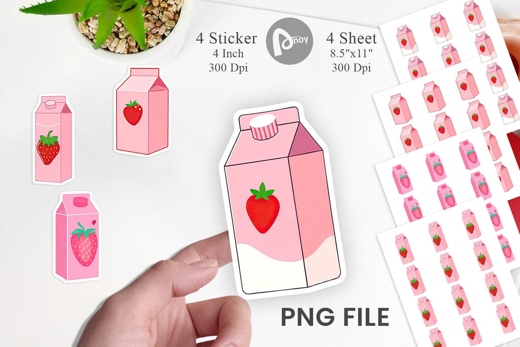Strawberry Milk Carton Sticker - So Fontsy