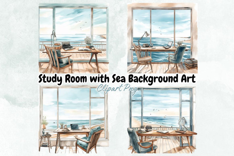 Study Room with Sea Background Art Bundle - So Fontsy