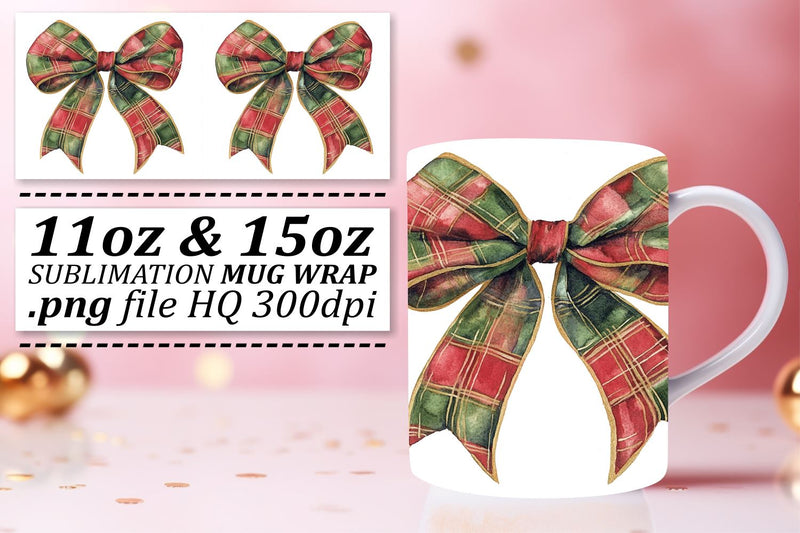 Sublimation mug wraps, perfect for holidays and events! , Bow - So Fontsy