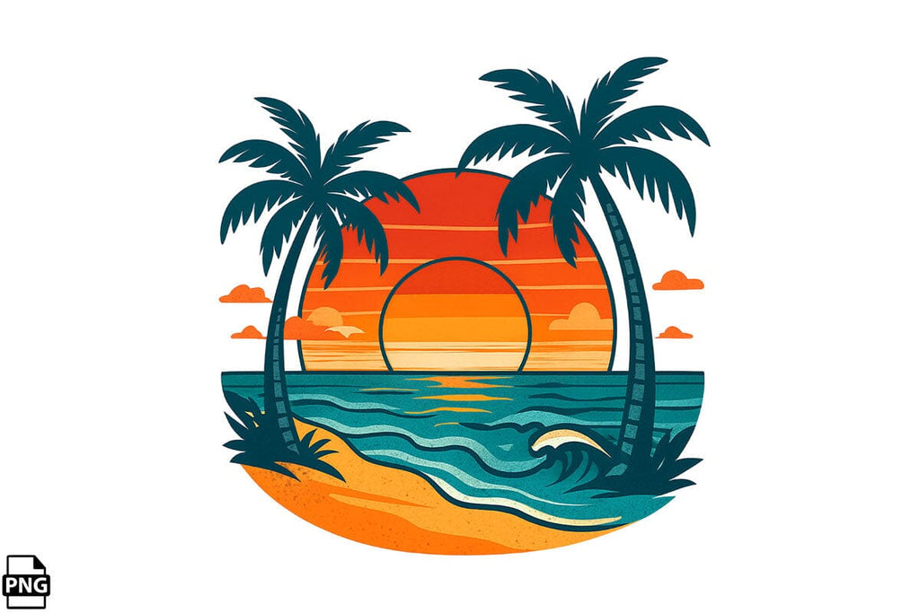 Summer Beach Retro Sunset PNG Clipart Bundle Printable File - So Fontsy