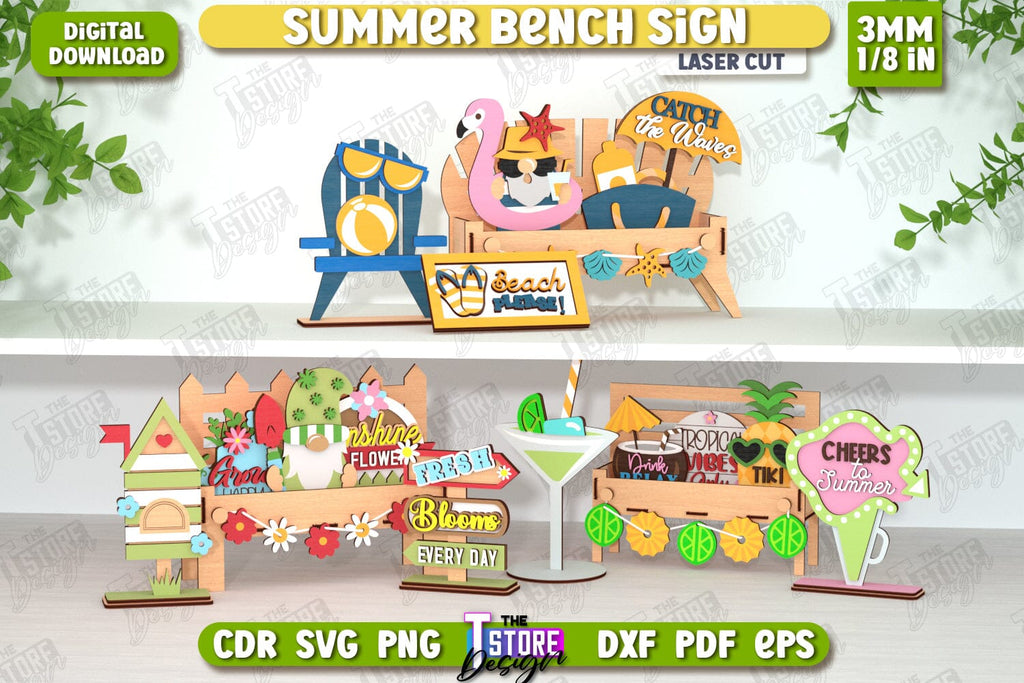Summer Bench Signs Laser Cut Bundle | Summer Vibe | Summer Stands with ...