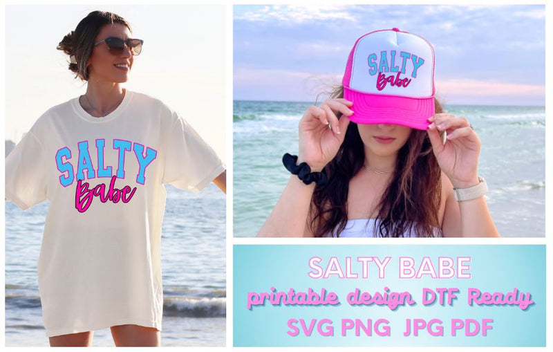 Salty Babe Beach Summer Vacation Digital Design SVG PNG DTF Transfers ...