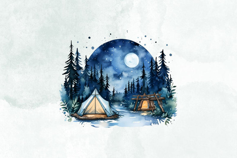 Summer Camping Watercolor Clipart Bundle - So Fontsy