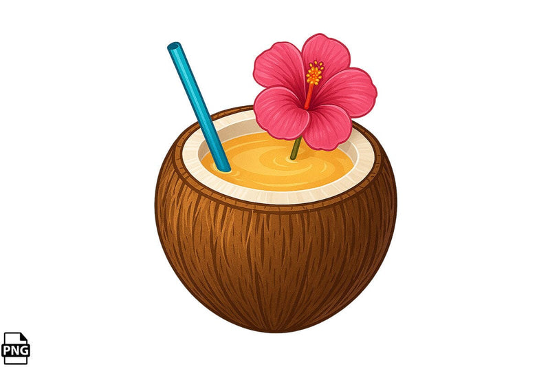 Summer Coconut Drink PNG Clipart Bundle Printable File - So Fontsy