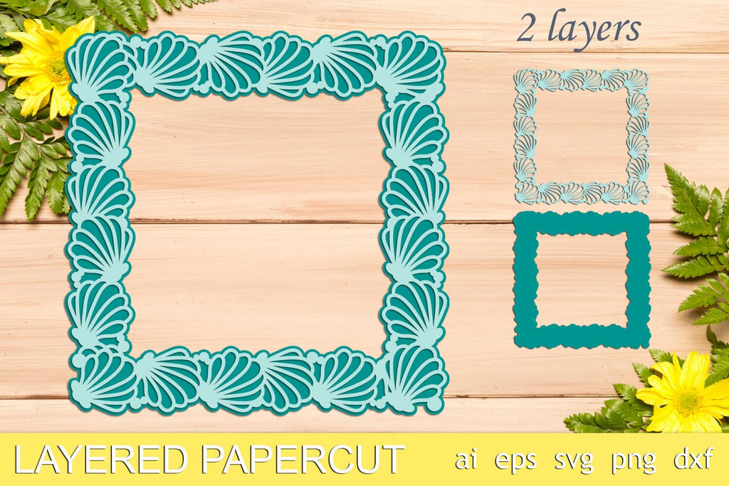 Summer frame with seashell svg, Beach monogram layered svg - So Fontsy