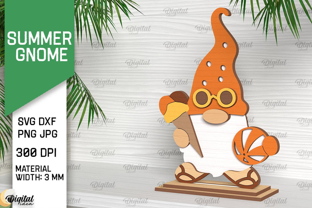 Summer Gnome SVG. 3D Layered Gnome Laser Cut - So Fontsy