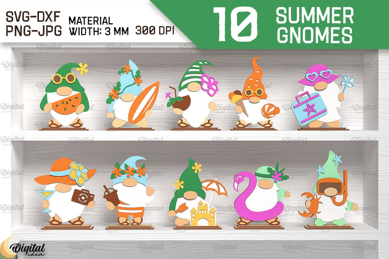 Summer Gnomes SVG Bundle. 3D Layered Gnome Laser Cut - So Fontsy