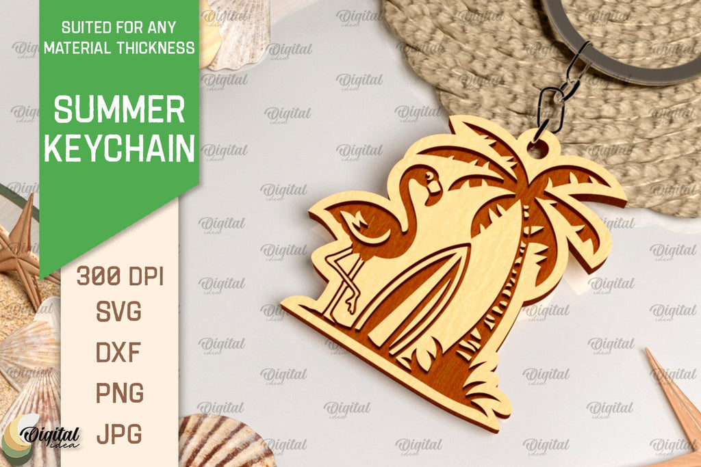 Summer Keychain Laser Cut. Wooden Summer Key Ring SVG - So Fontsy
