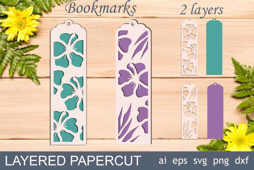 Summer layered bookmarks with hawaiian flowers svg - So Fontsy