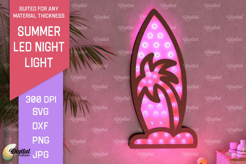 Summer Led Night Light SVG. Laser Cut Night Lamp SVG - So Fontsy
