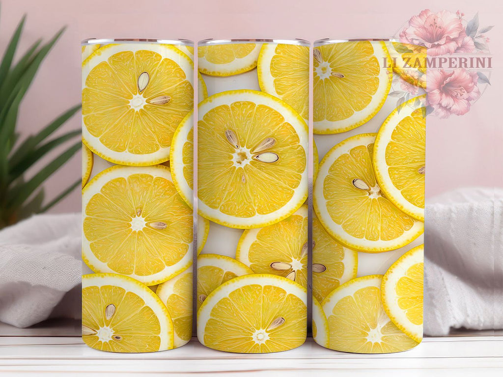 Summer Lemon Slices Tumbler Wrap, Seamless Fruit Wrap, Refreshing Lemon ...