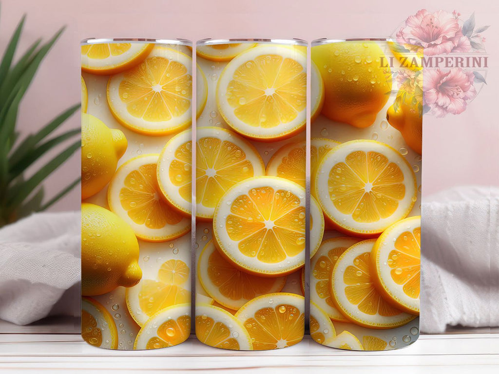 Summer Lemon Slices Tumbler Wrap, Seamless Fruit Wrap, Refreshing Lemon ...