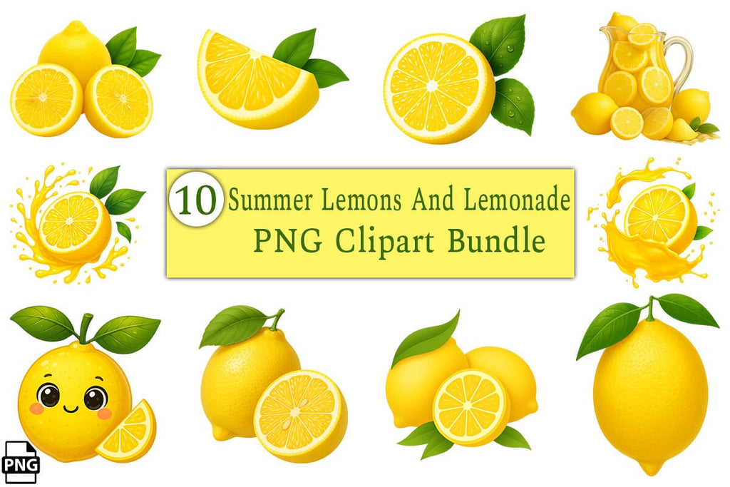 Summer Lemons And Lemonade PNG Clipart Bundle Printable File - So Fontsy