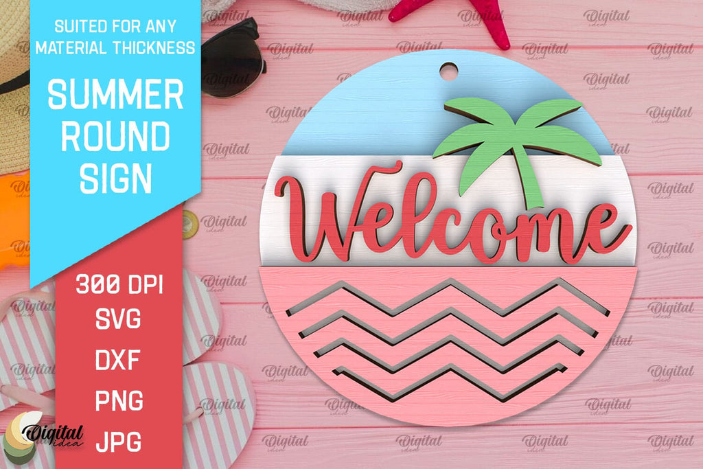 Summer Round Sign Laser Cut. Layered Summer Sign SVG - So Fontsy