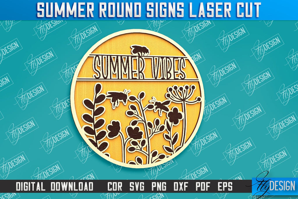 Summer Round Signs Laser Cut | Summer Vibe Design | Signs Inscription ...