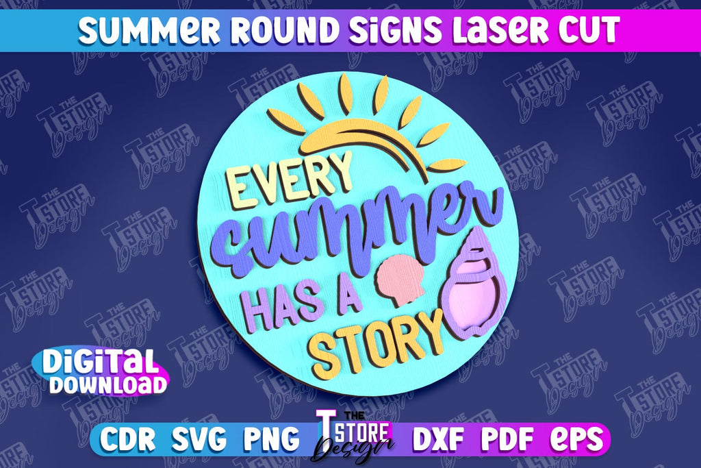 Summer Round Signs Laser Cut | Summer Vibe Design | Signs Inscription ...
