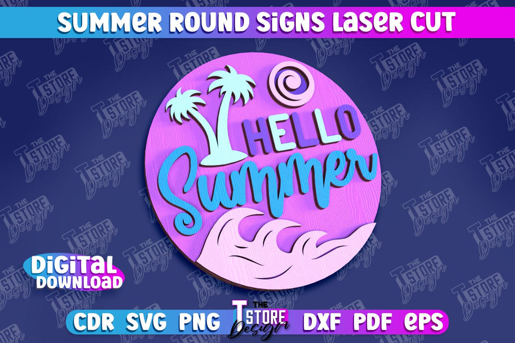Summer Round Signs Laser Cut | Summer Vibe Design | Signs Inscription ...
