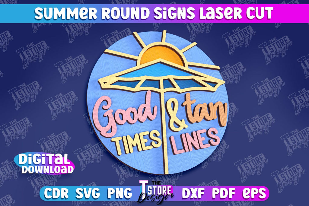 Summer Round Signs Laser Cut | Summer Vibe Design | Signs Inscription ...