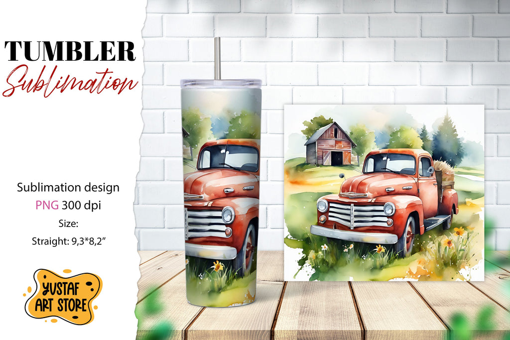 Summer tumbler. Summer truck sublimation design - So Fontsy