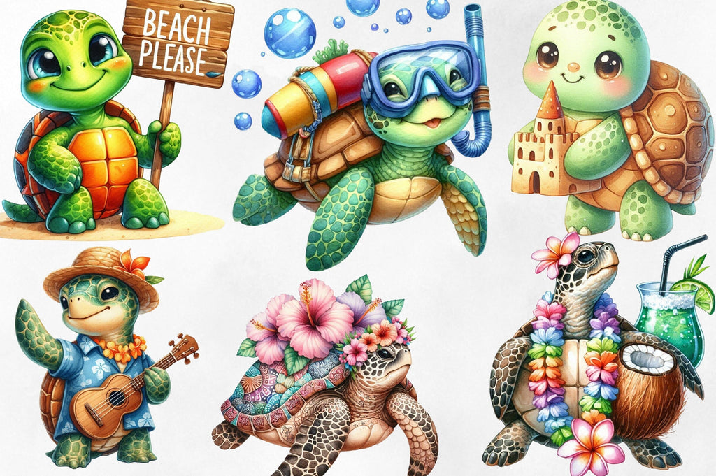Summer Turtle Sticker Clipart - So Fontsy