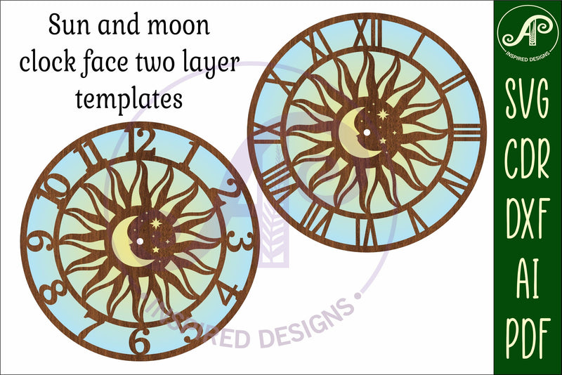 Sun and moon wall clock laser cut files, SVG file - So Fontsy