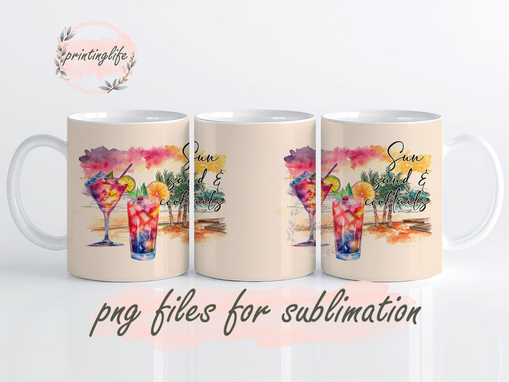 Sun sand & cocktails Mug Wrap Design, Instant Digital Design Download ...