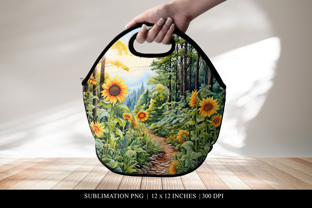 Sunflower Forest Path Lunch Bag Sublimation Design - So Fontsy