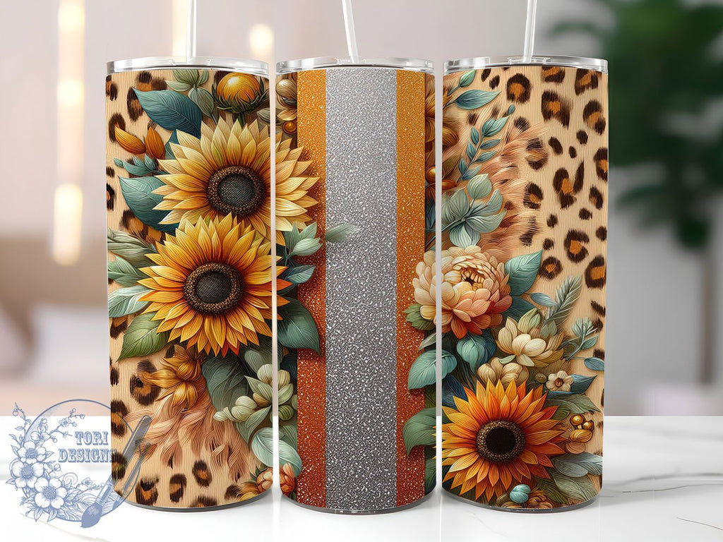 Sunflower Leopard Glitter Tumbler Wrap, Leopard Print Tumbler, Glitter ...