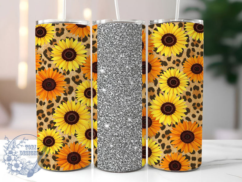Sunflower Leopard Glitter Tumbler Wrap, Leopard Print Tumbler, Glitter ...