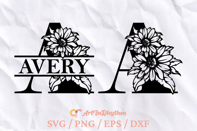 Sunflower Monogram Letters Svg, Split Letter Monograms Svg, Monograms ...