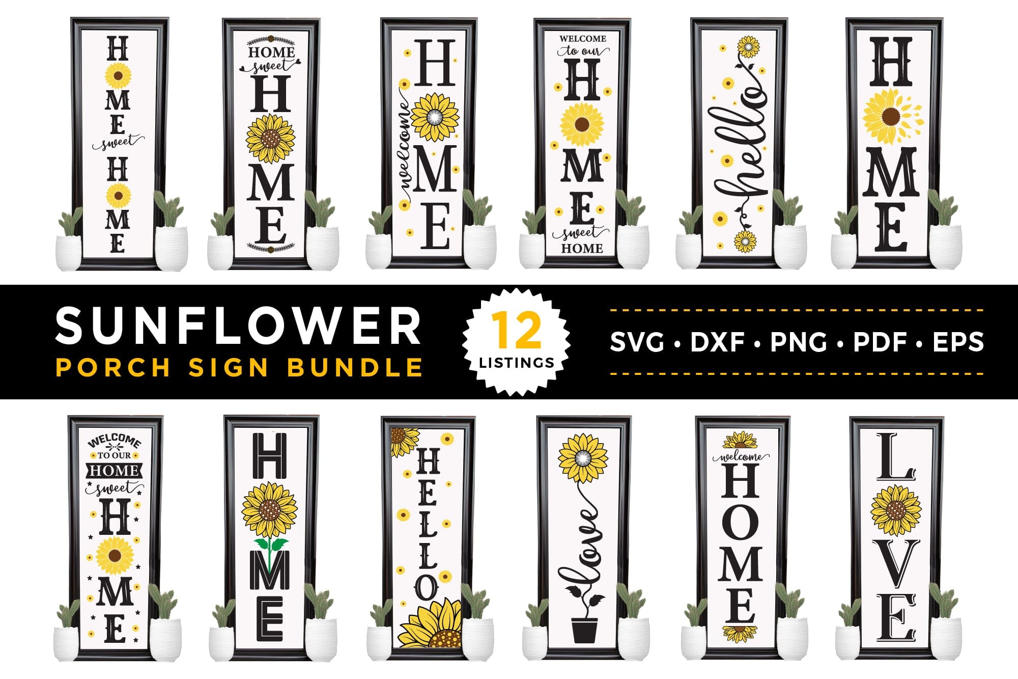 Sunflower Porch Sign SVG Bundle - So Fontsy