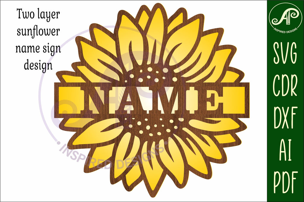 Sunflower two layer name sign svg laser cut file - So Fontsy