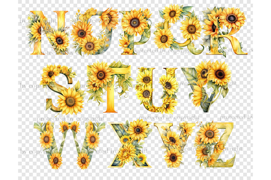 Sunflowers Alphabet | Yellow Letters - So Fontsy