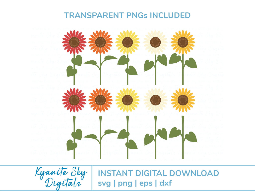 Sunflowers With Stems large flowers SVG files - So Fontsy