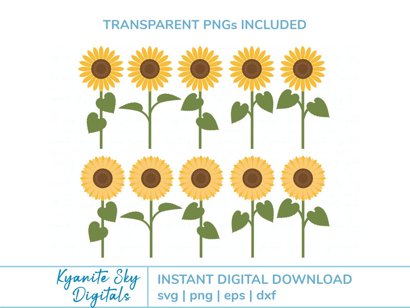 Sunflowers With Stems large flowers SVG files - So Fontsy