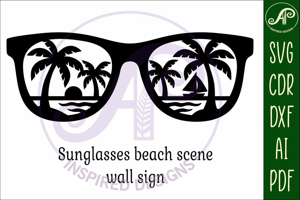 Sunglasses beach scene laser cut wall sign - So Fontsy