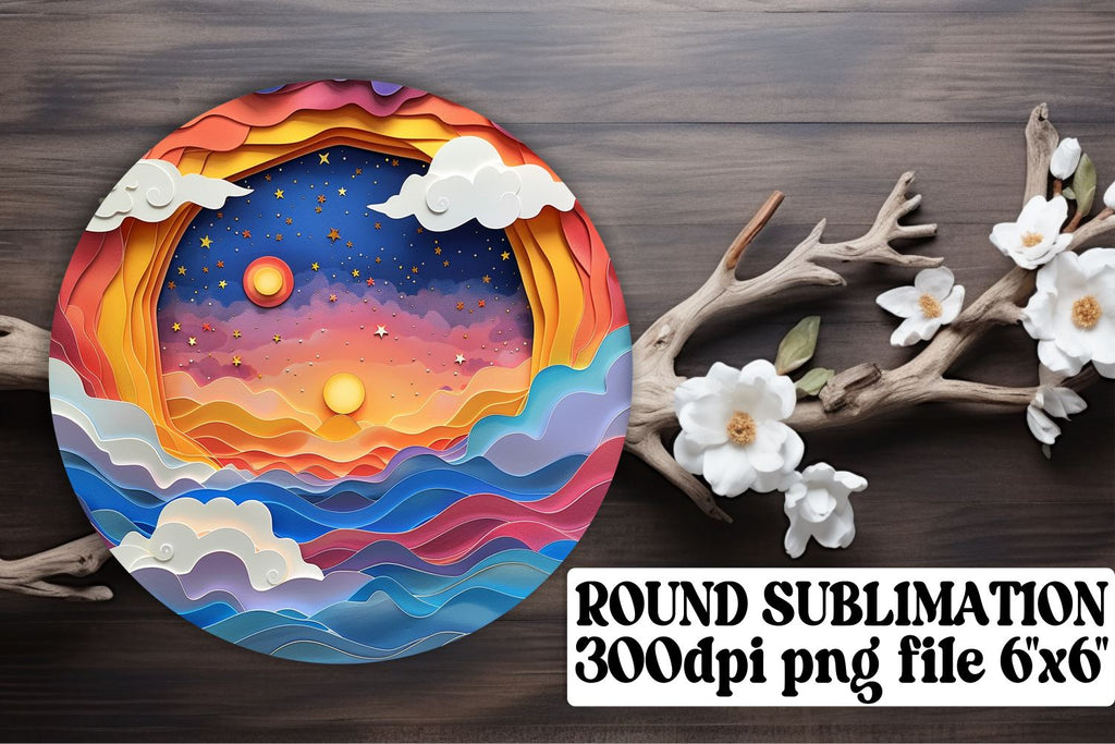 Sunlit Haven: 3D Sun Circle Sublimation Package - So Fontsy